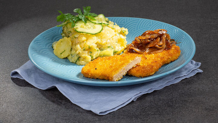 Vivera Knusprige Schnitzel mit gerösteten Zwiebeln | Rezepte | HIT